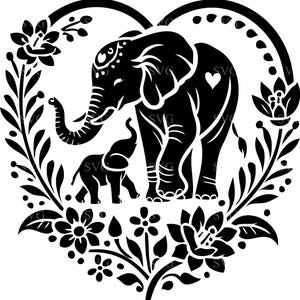 Elephant Heart SVG - 6 Mom and Baby Cut File With Floral Details for ...