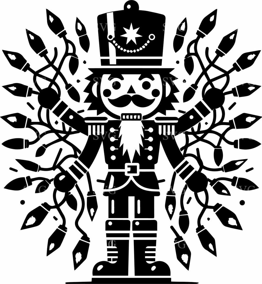 Nutcracker SVG 5 Cut File | Festive Nutcracker Holding Christmas Lights ...