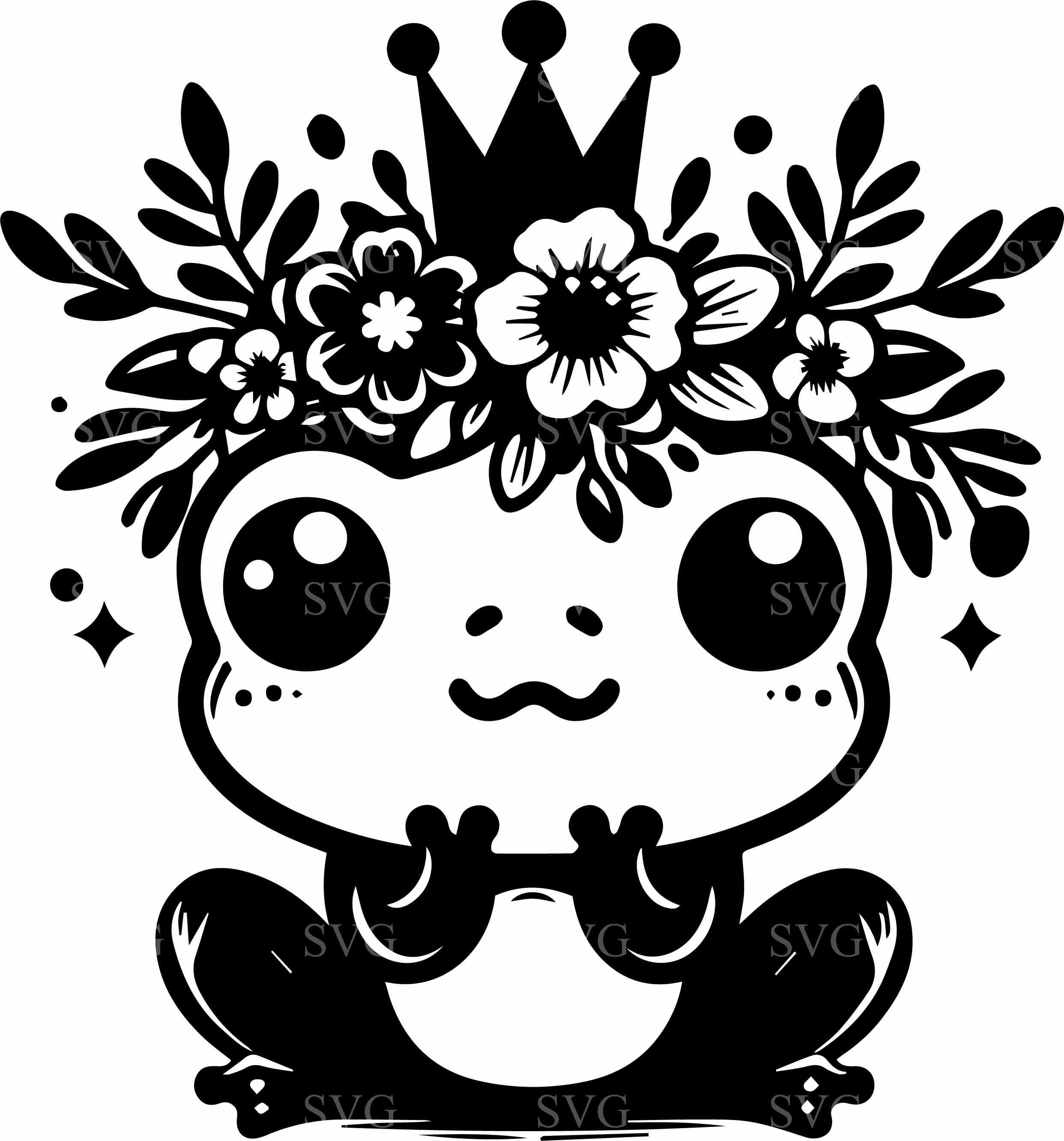 8 Cute Frog SVG Cut File, Floral Crown Frog With Crown Clipart ...
