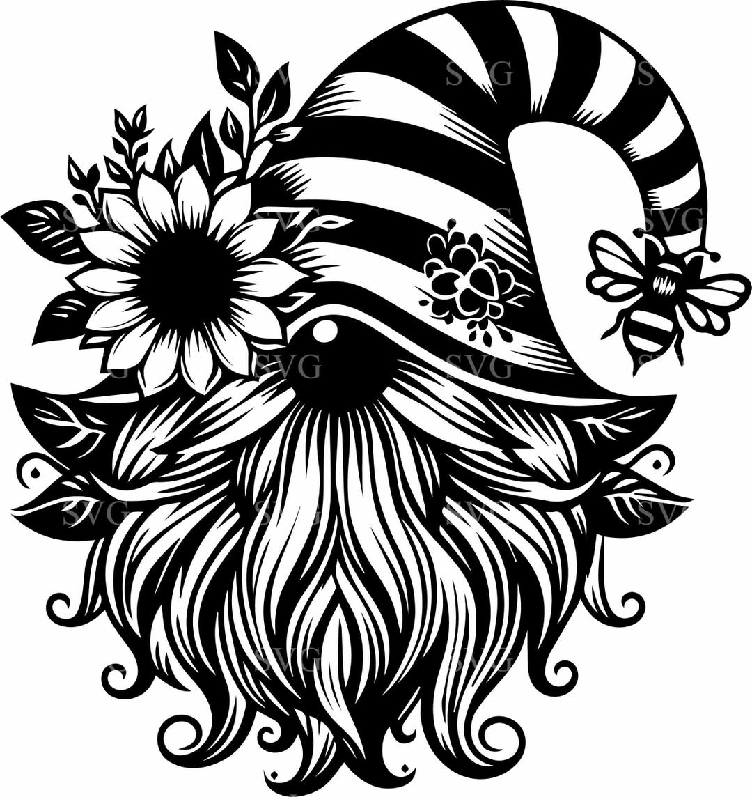 Summer Gnome SVG, 4 Gnome With Sunflower and Bee, Cute Garden Cut File ...