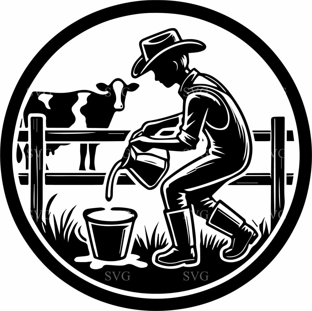 Farmer and Cow SVG 4 Cut File, Farm Scene Clipart, Country Life Digital ...