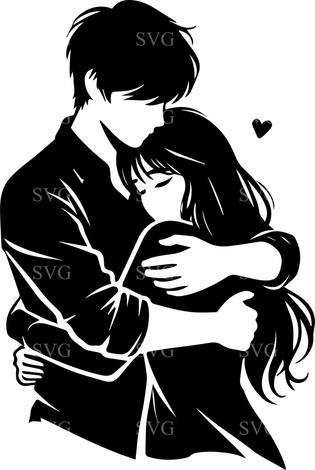 4 Romantic Couple Hugging SVG 4 Cut File - Silhouette of Boy and Girl ...