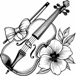 Floral Violin SVG, 3 Elegant Violin and Flower Design, Music Instrument ...