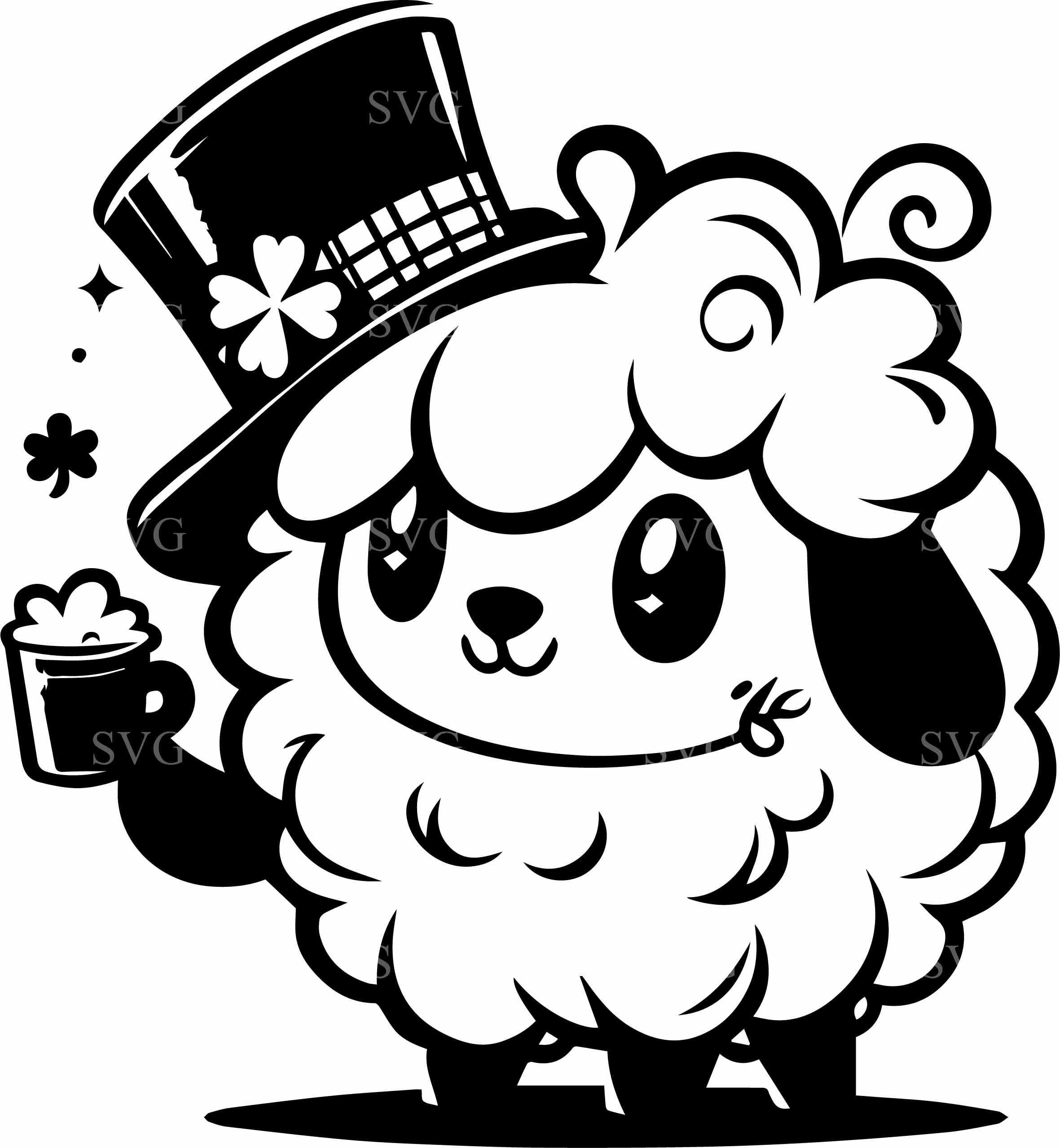 Adorable Irish Sheep SVG 3 Cut File | Cute Sheep With Clover Hat and ...