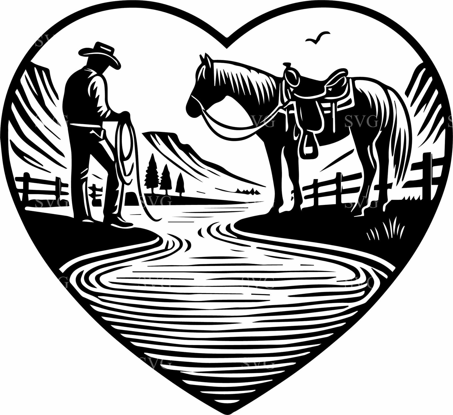 4 Cowboy & Horse Heart SVG – Western Desert Reflection Cut File - Etsy