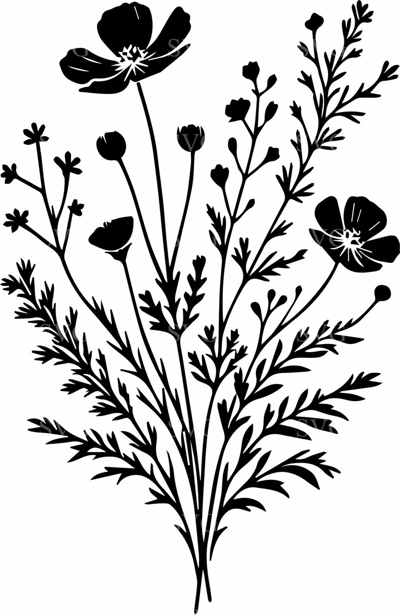 5 Wildflower SVG Bundle Botanical Rustic Floral Cut File for Nature ...