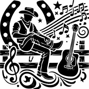 6 Cowboy Guitarist SVG – Rustic Western Music Design (digital Download ...