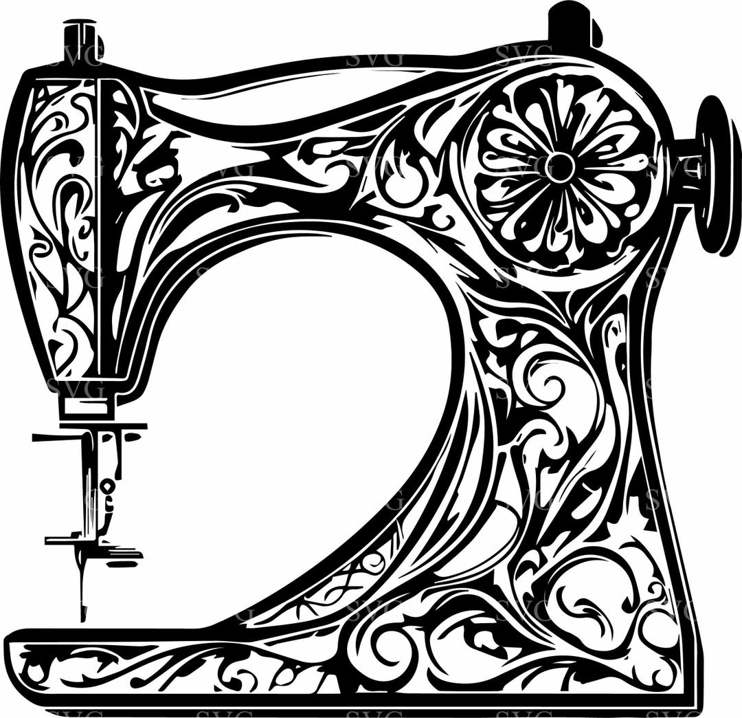 Vintage Sewing Machine SVG 8 Cut File, Ornate Floral Design for ...