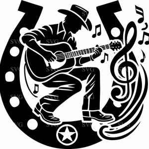 Cowboy Singer SVG 6 Cut File - Western Cowboy Playing Guitar With ...
