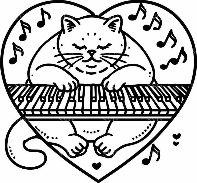 5 Kitten Playing Piano SVG - 5 Adorable Musical Cat Design - Heart and ...