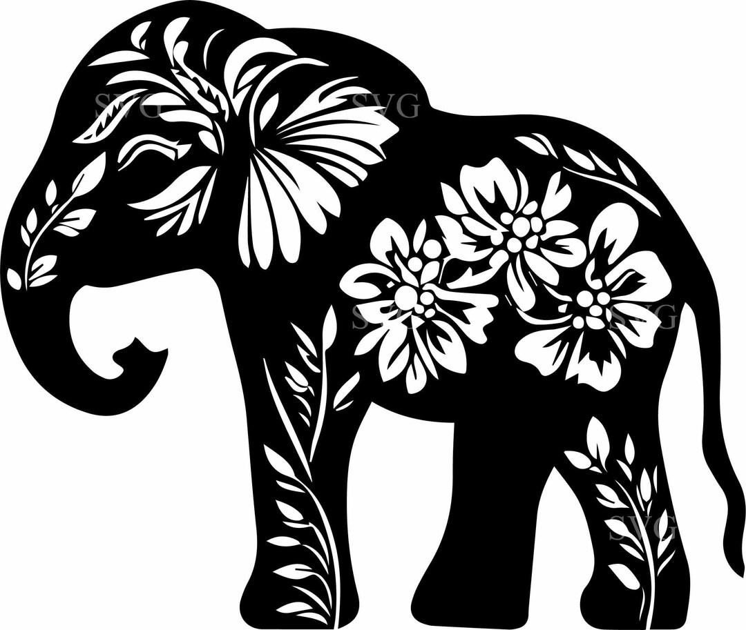 8 Floral Elephant SVG Cut File | 8 Decorative Elephant Clipart | Boho ...