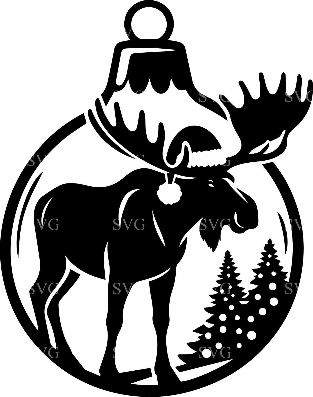 Christmas Moose SVG 4 Cut File, Moose With Santa Hat in Ornament ...