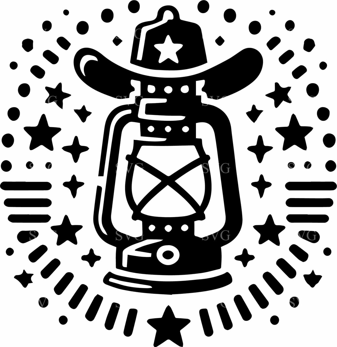Rustic Lantern SVG 9 Cut File - Vintage Lantern With Stars and Cowboy ...