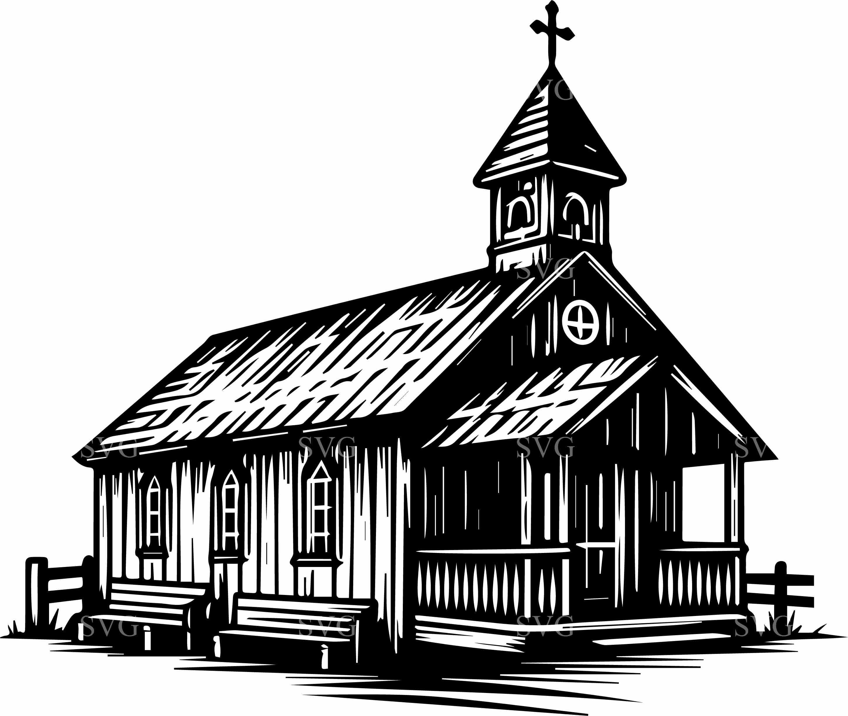 5 Rustic Church SVG Cut File, 5 Vintage Chapel Scene Vector for Cricut ...