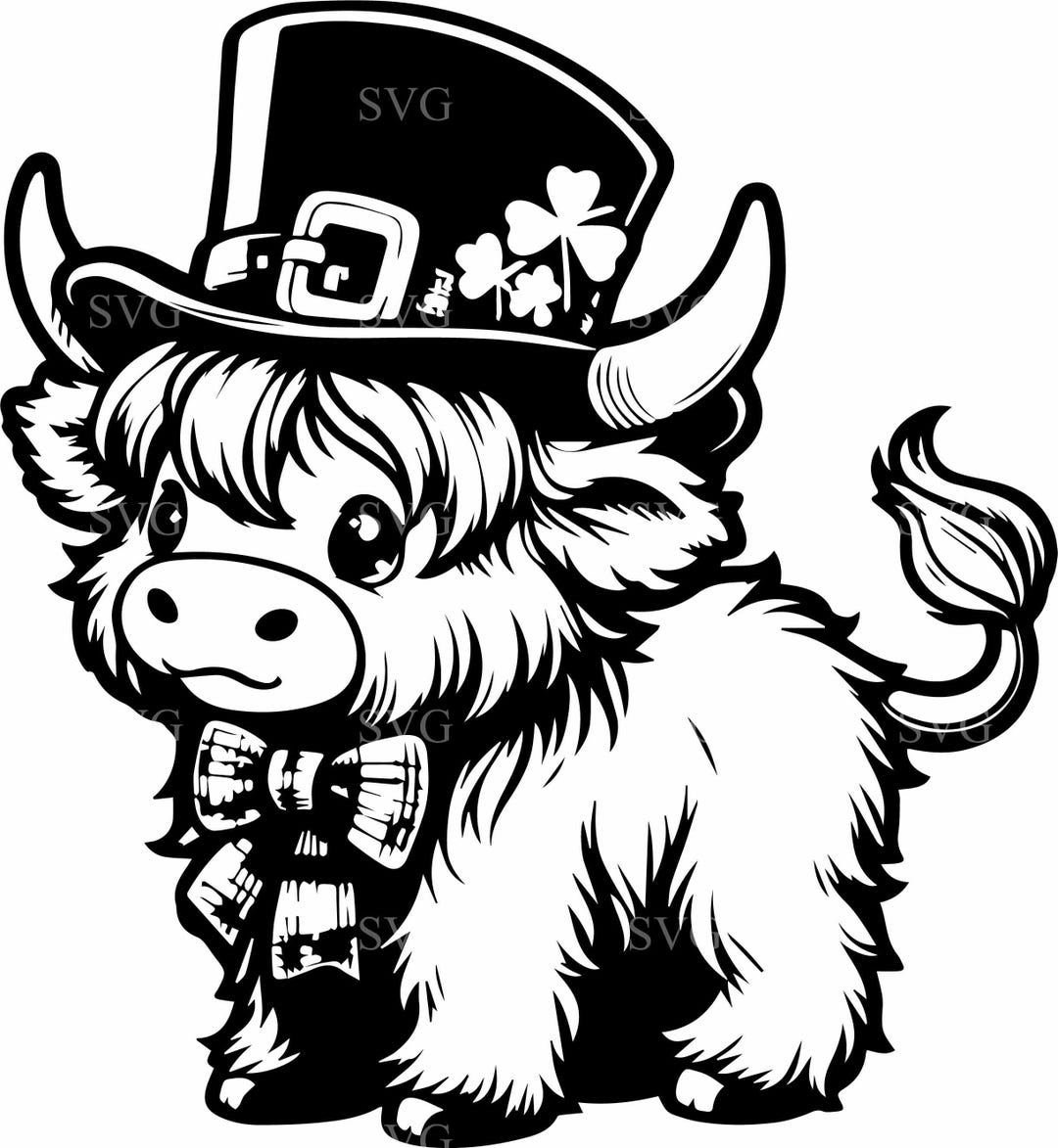 4 Irish Cow SVG 4 Cut File | Highland Cow With Clover and Top Hat ...