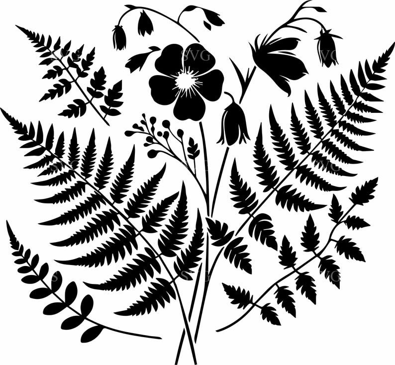 6 Fern Bouquet SVG – 6 Wildflower and Foliage Cut File – Botanical ...
