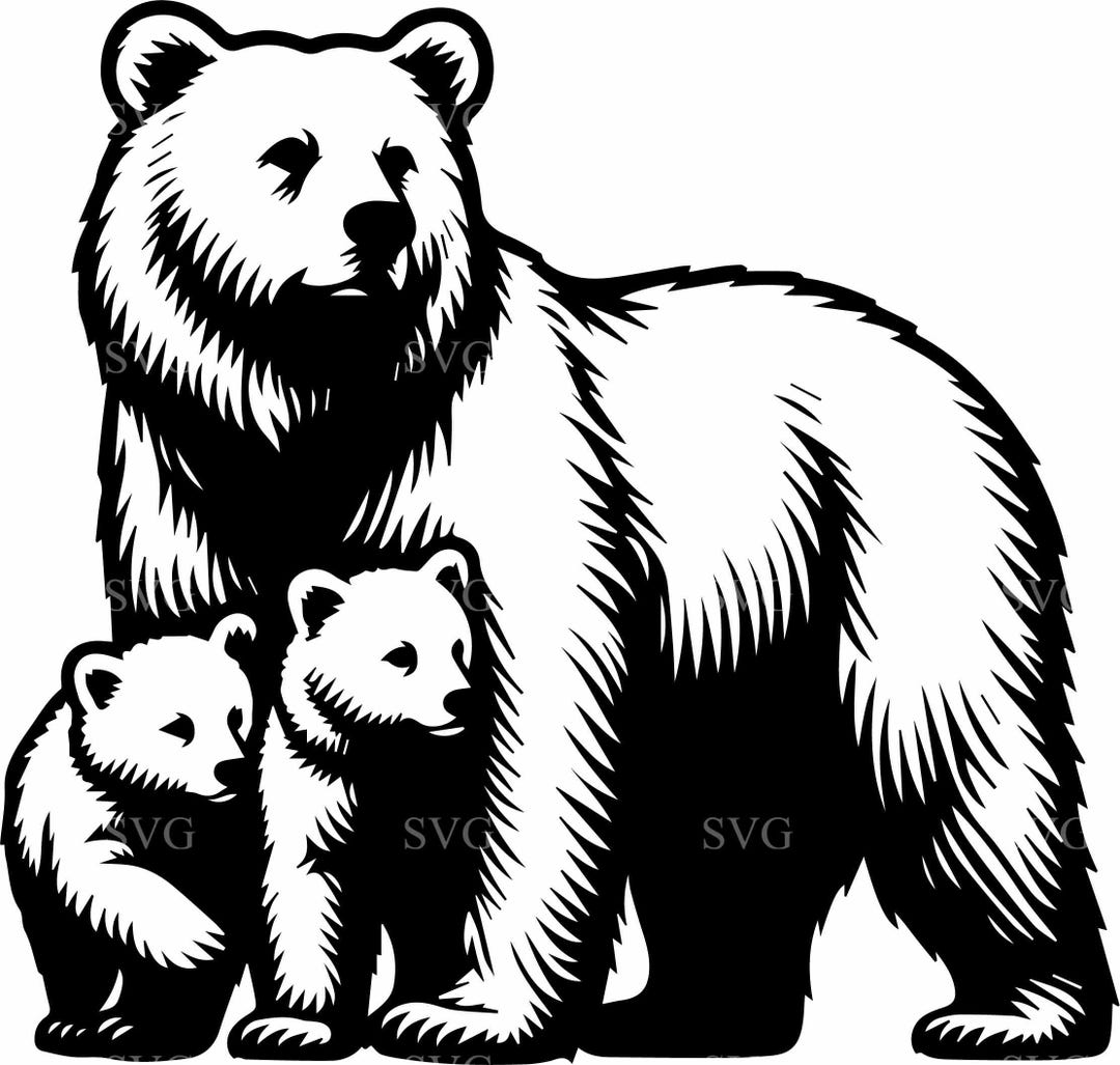 4 Bear Family SVG 4 Cut File - Majestic Bear With Cubs Silhouette ...