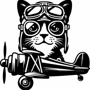 Aviator Cat SVG, 4 Pilot Kitten in Vintage Airplane, Funny Flying Cat ...