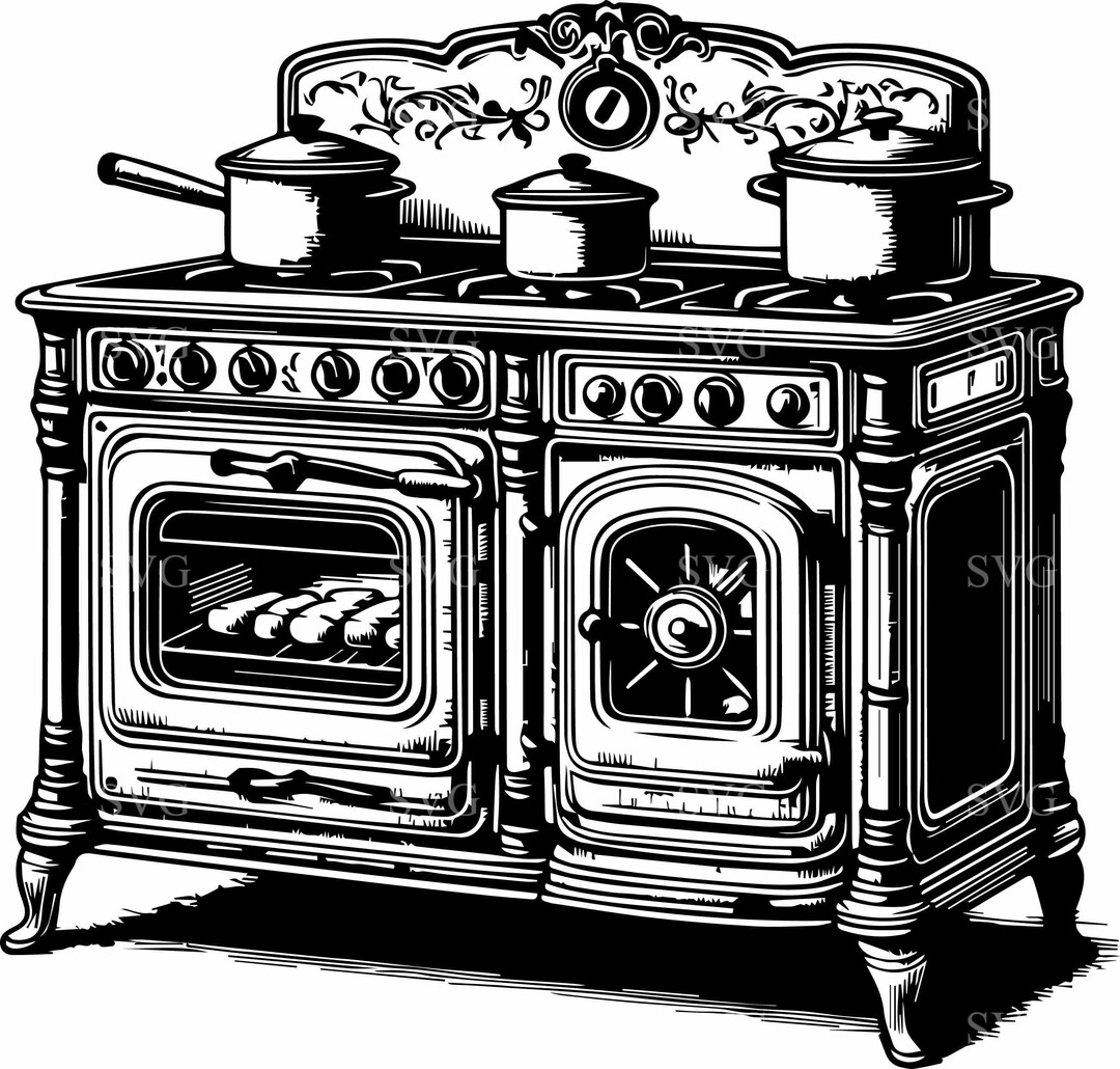 Vintage Stove SVG, 4 Antique Kitchen Oven Silhouette Cut File, Rustic ...