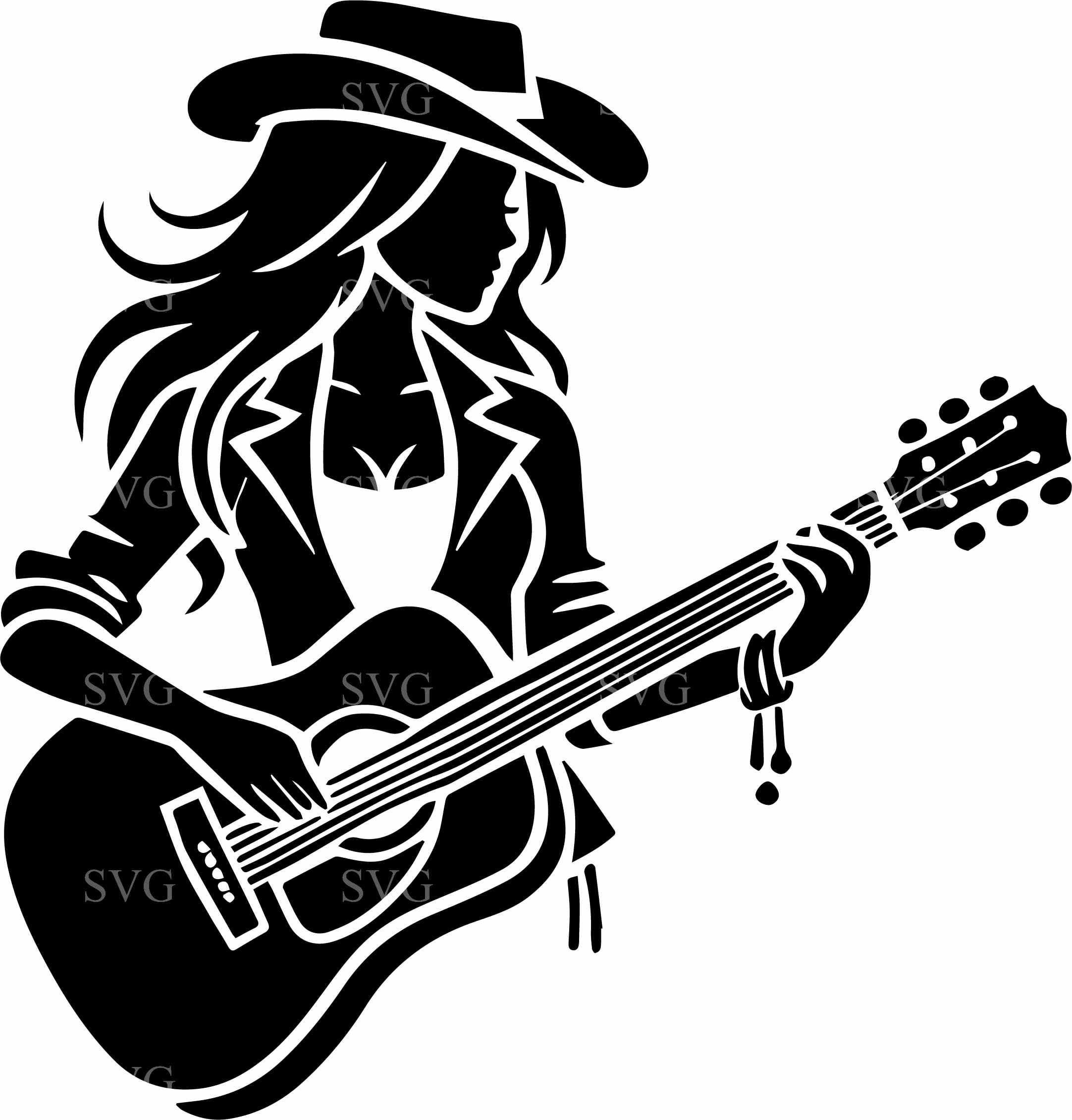 5 Cowgirl Guitar Player SVG – Country Music Clipart, Rodeo Craft ...