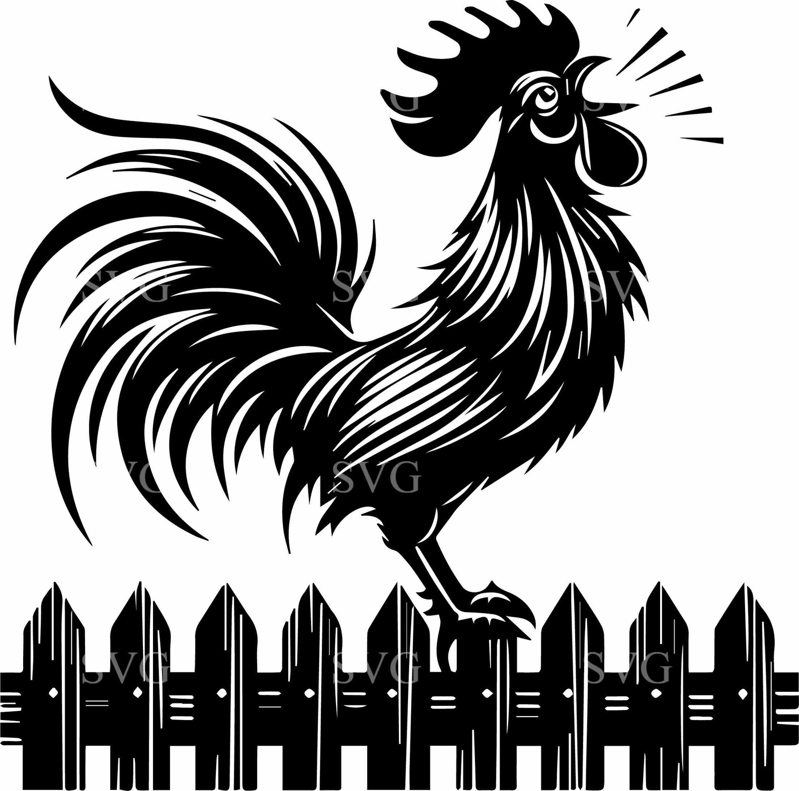 Crowing Rooster SVG, 4 Rustic Farm Rooster Silhouette, Morning Rooster ...