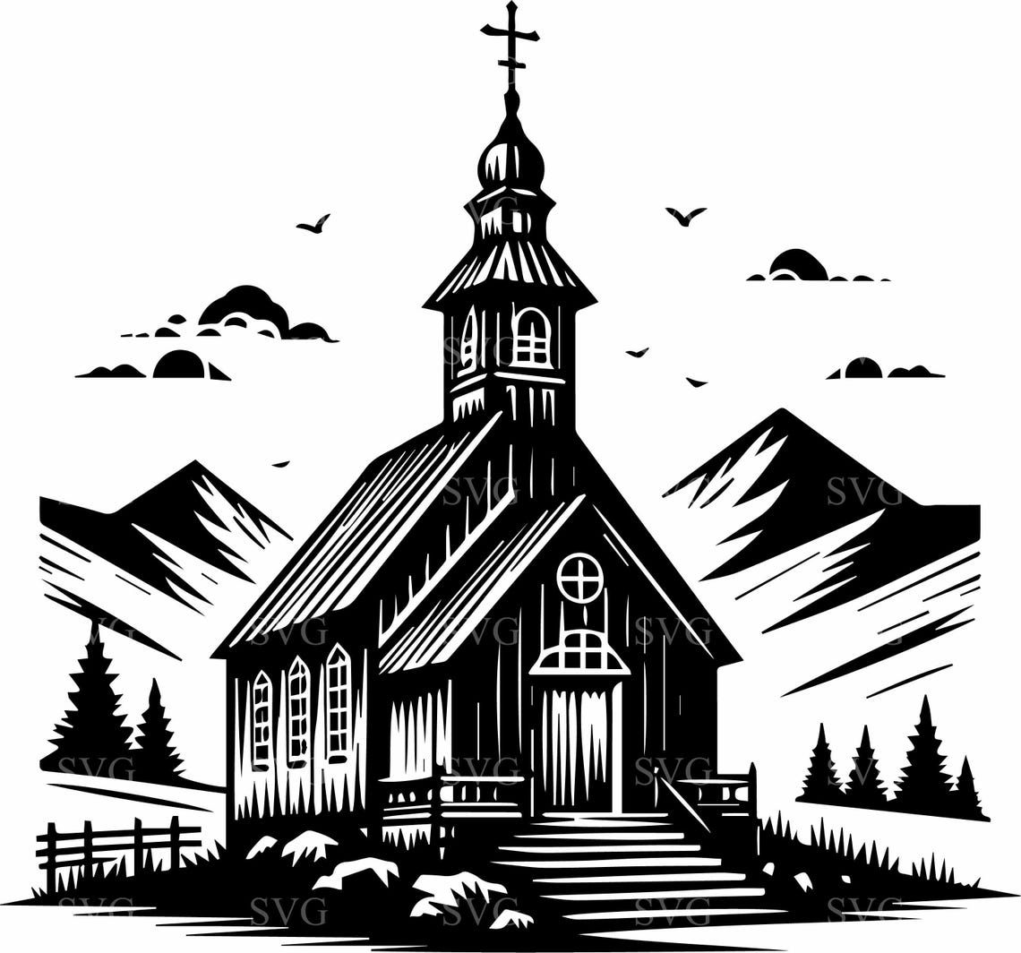 5 Rustic Church SVG Cut File, Country Chapel Silhouette for Cricut ...