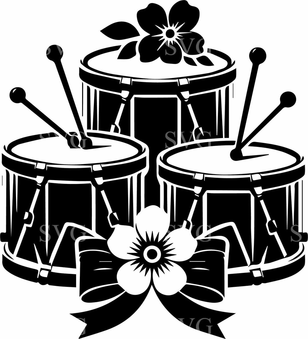 Archivo de corte SVG de tambores, silueta de tambor con 4 flores ...
