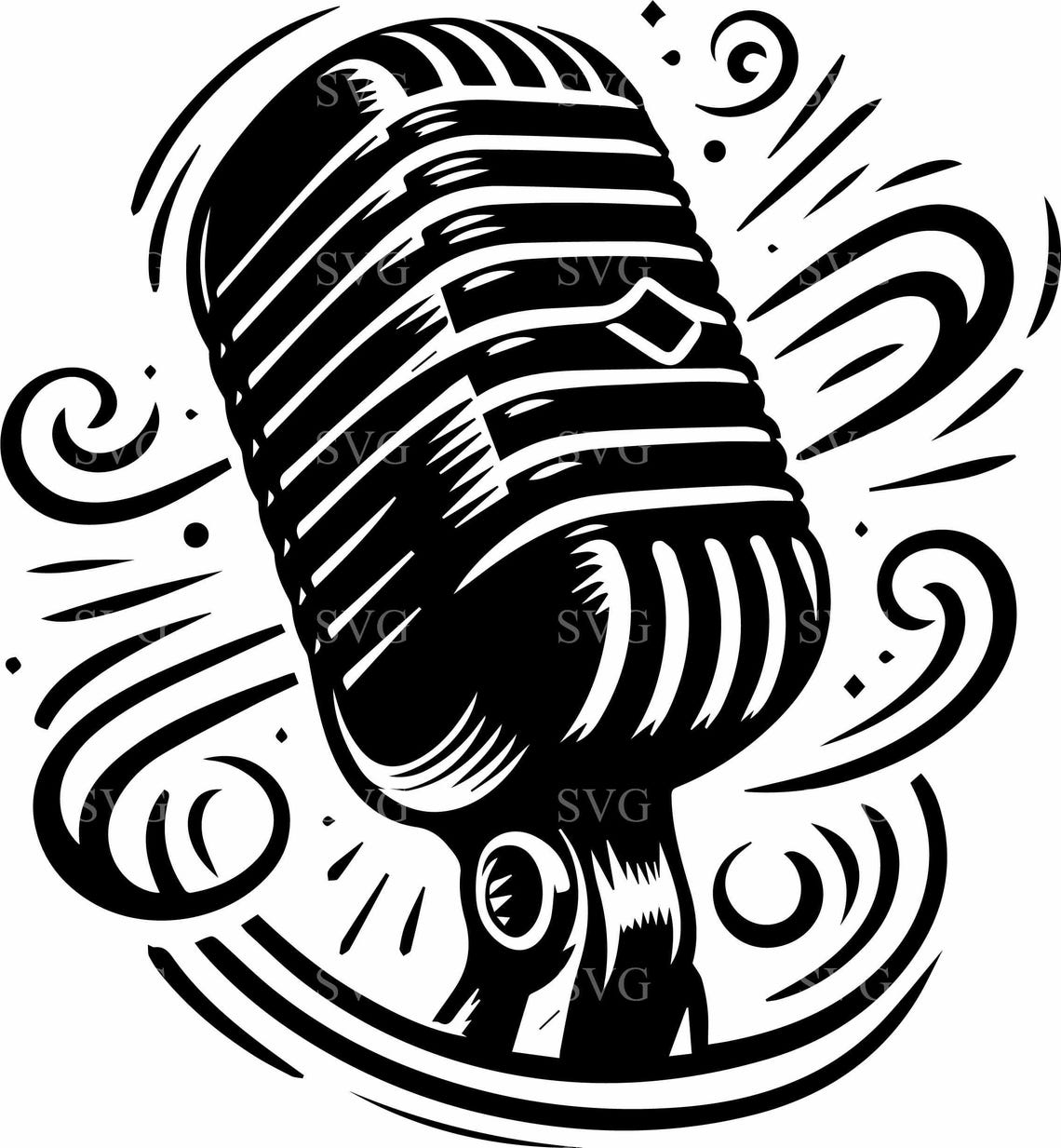 Vintage Microphone SVG 4 Cut File, Retro Mic With Swirls and Sparkles ...