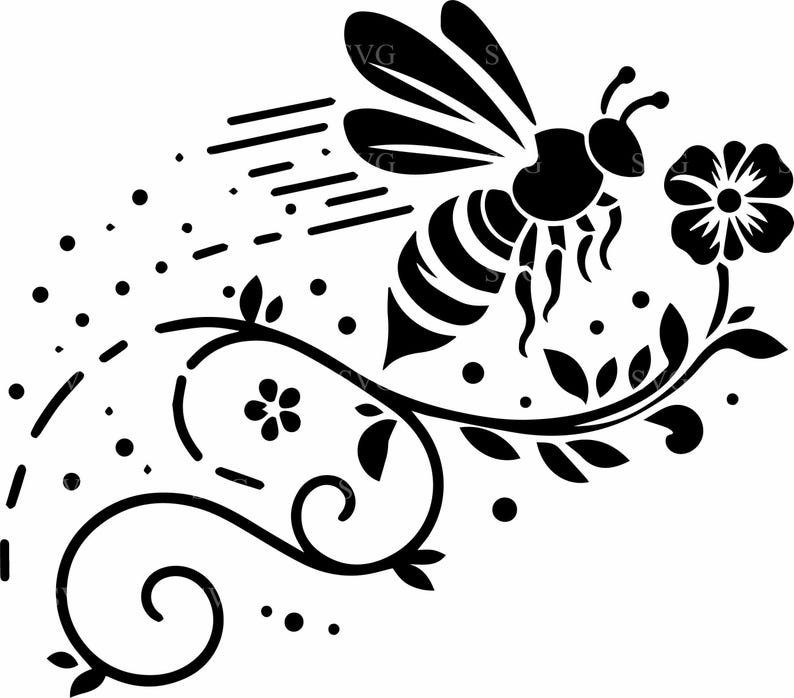 6 Flying Bee SVG Floral Insect Cut File Elegant Spring Cricut Crafts ...
