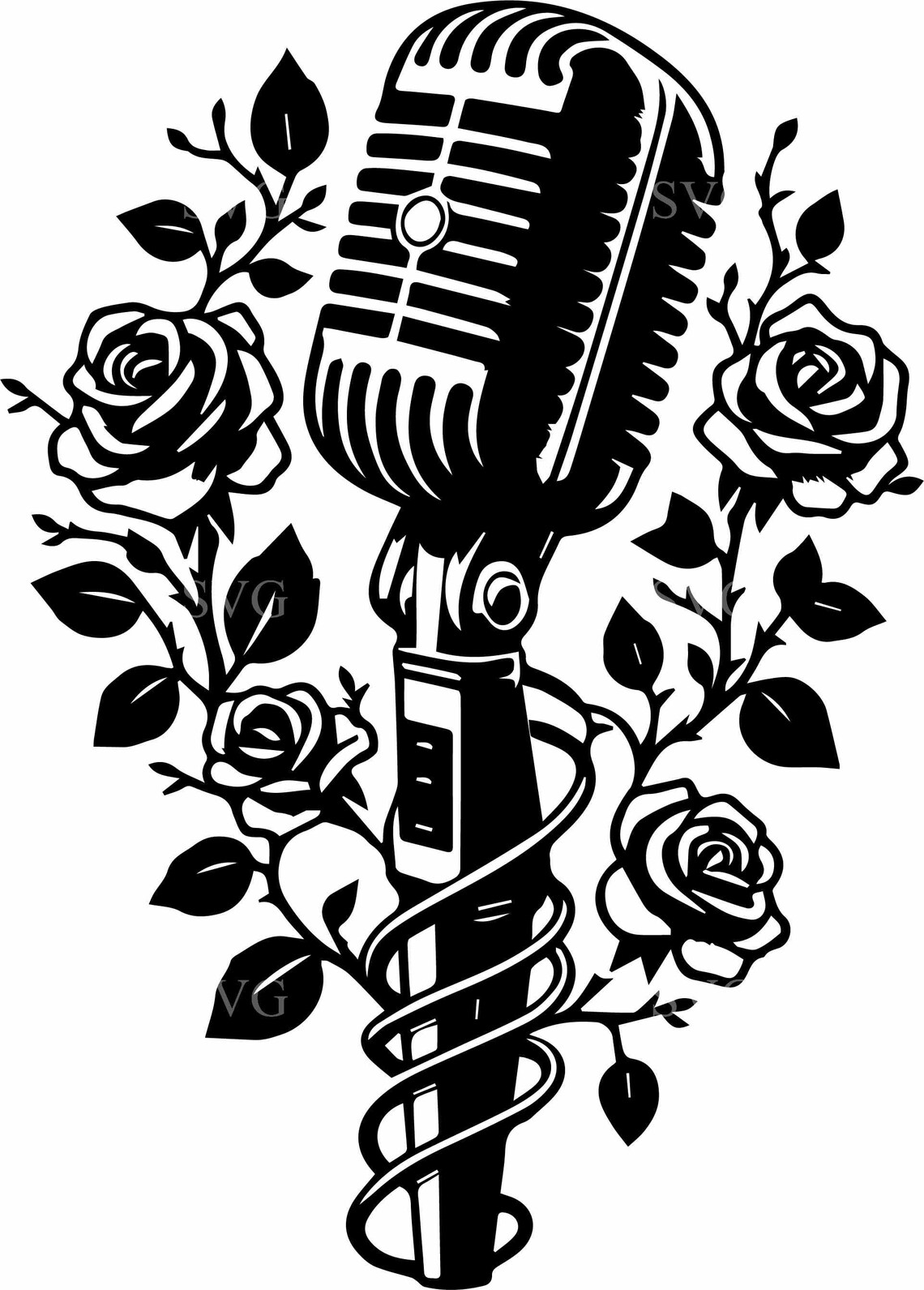 Vintage Microphone SVG – Floral Mic With Roses Cut File for Cricut ...
