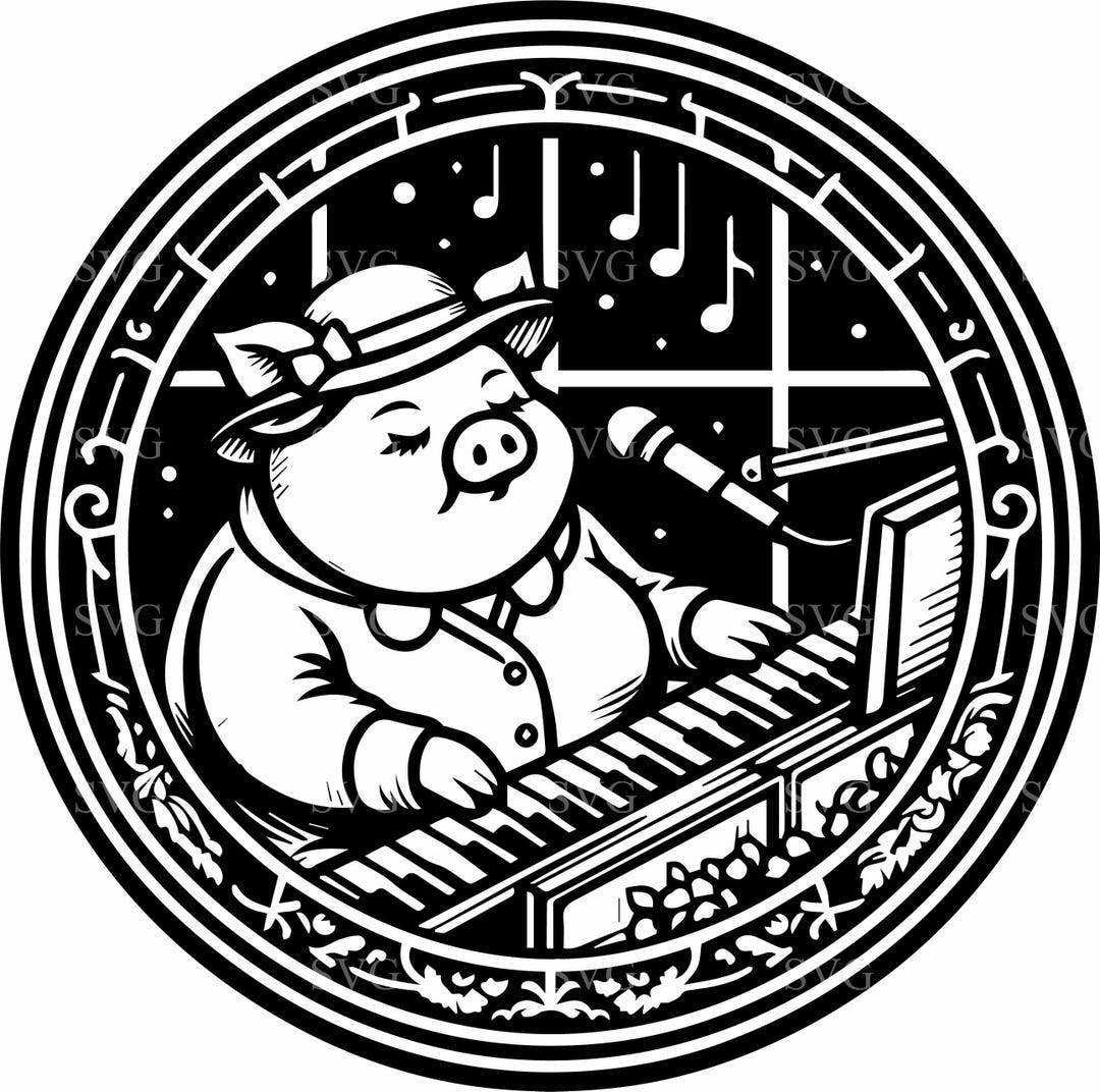 7 Musical Pig Playing Piano SVG 7 Cut File, Cute Farm Animal Music ...