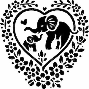 Elephant Heart SVG - 6 Mom and Baby Cut File With Floral Details for ...