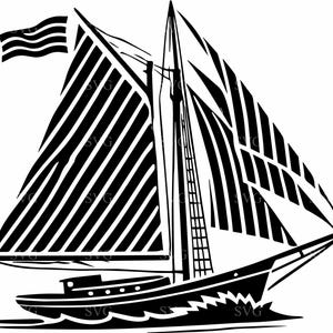 Sailboat SVG 6 Cut File - Elegant Nautical Silhouette With Striped ...
