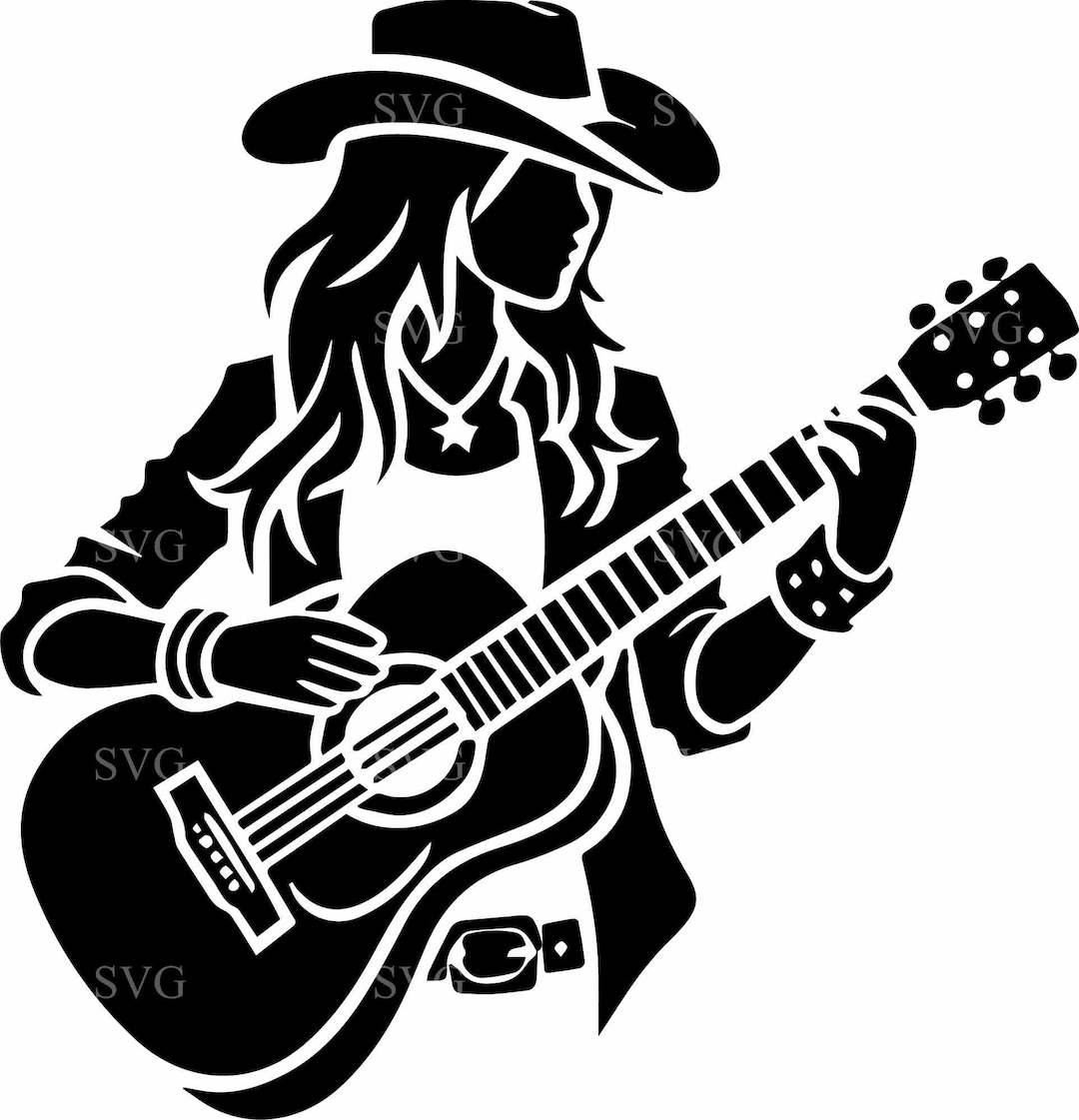 5 Cowgirl Guitar Player SVG – Country Music Clipart, Rodeo Craft ...