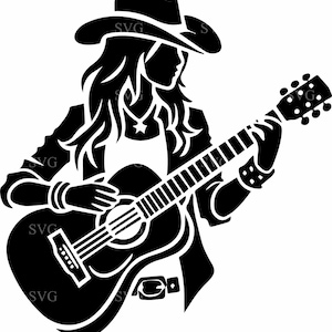 5 Cowgirl Music Clipart – 5 Country Singer SVG – Western Guitar Design ...