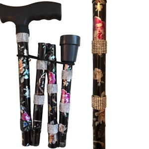 Black Floral Diamond Walking Cane - Etsy