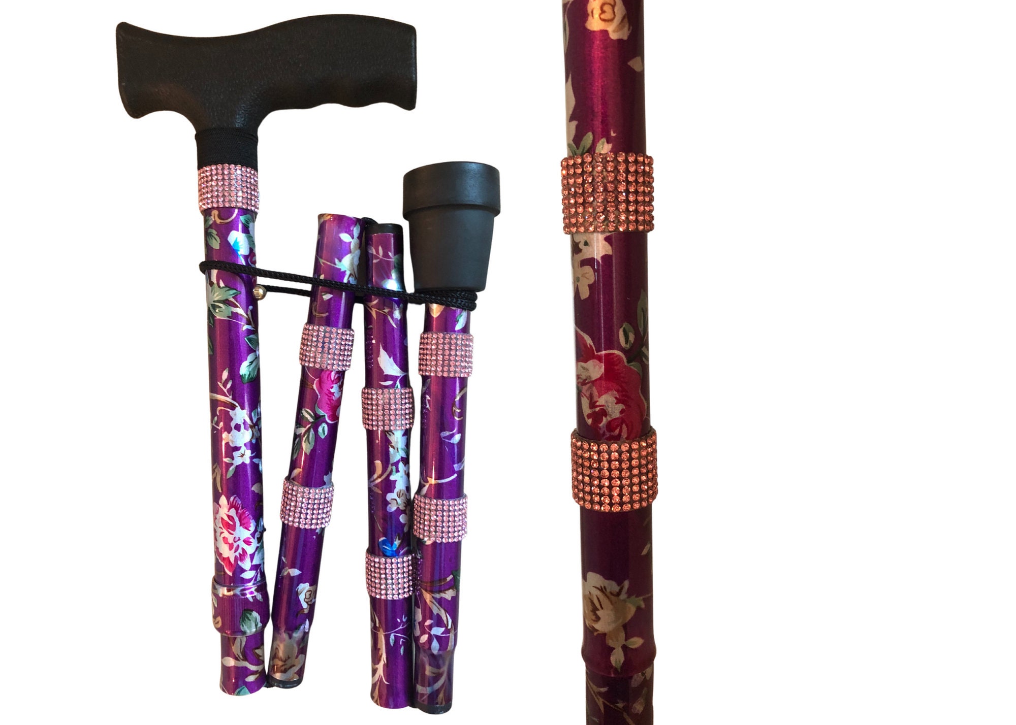 Purple and Pink Floral Diamond Walking Cane - Etsy