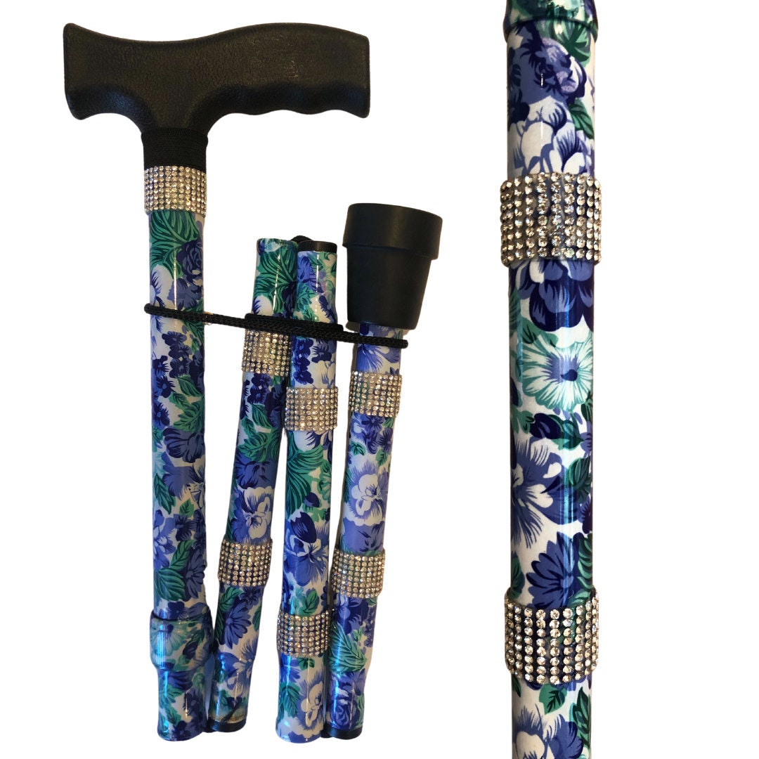 Blue Floral Diamond Walking Cane - Etsy
