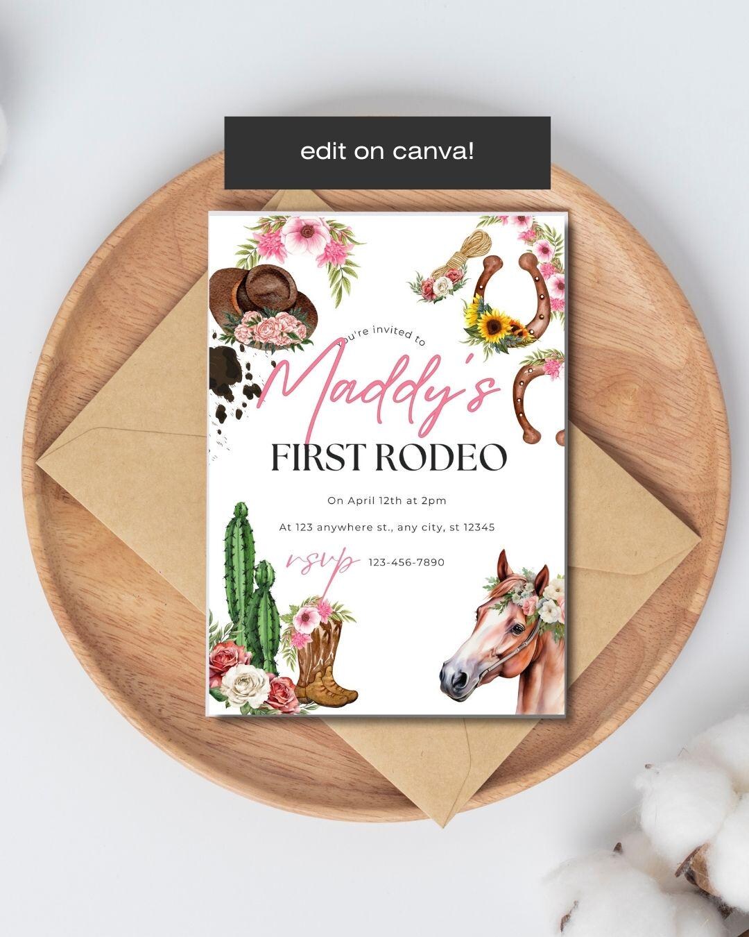Editable Cowboy First Rodeo Girl Birthday Invitation: Personalized ...