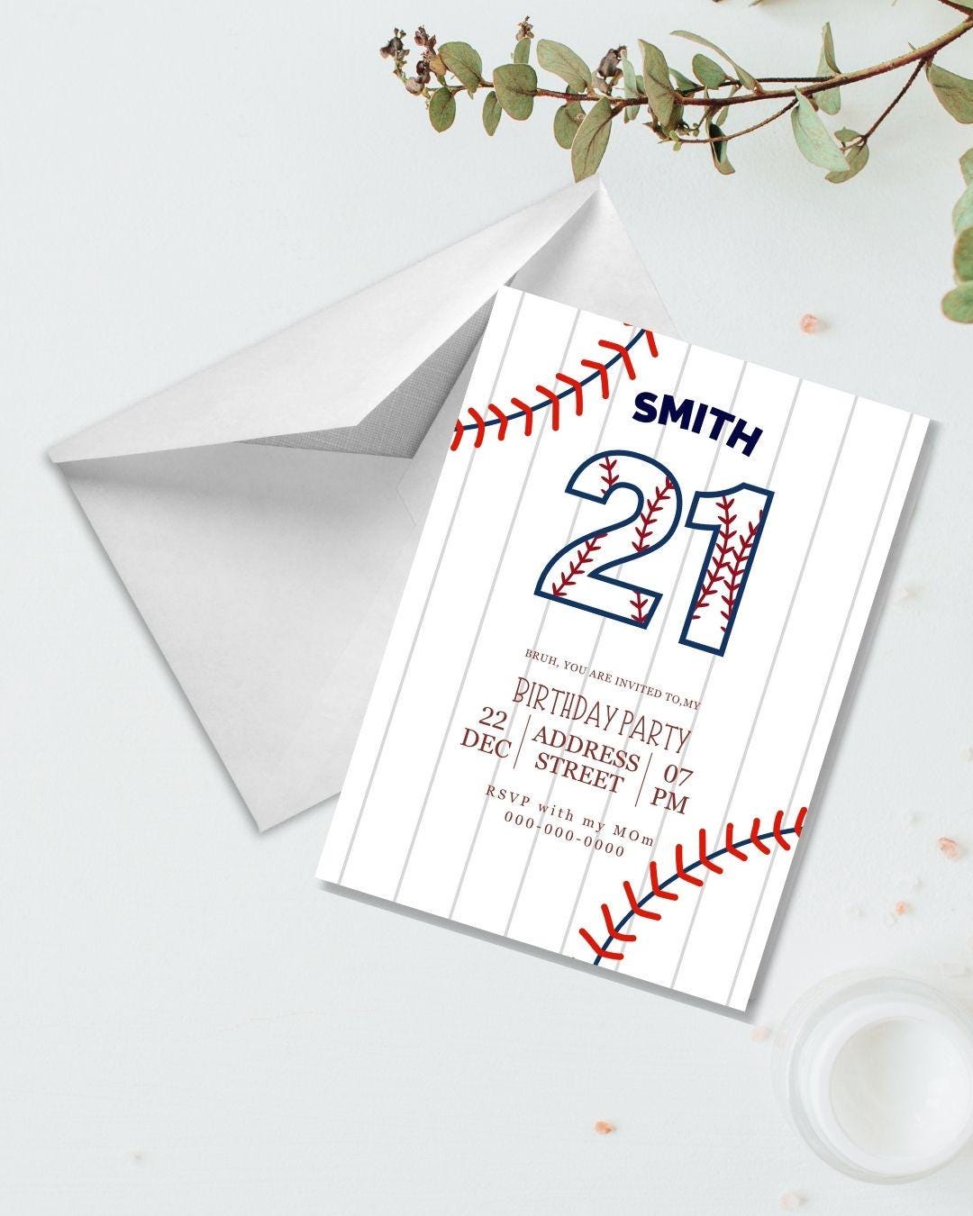 Customizable Baseball Jersey Number Striped Baseball Birthday Party ...