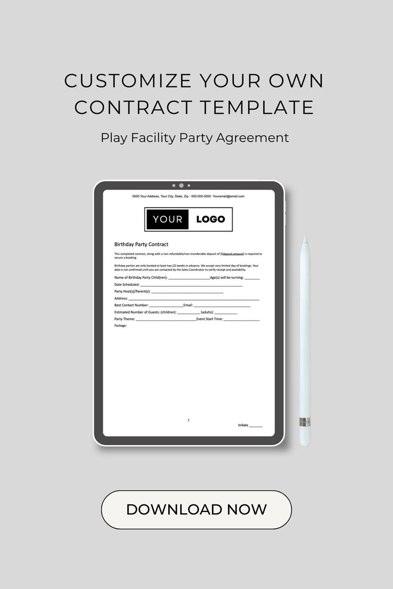 Party Facility Rental Agreement Contract Editable Template for Indoor ...