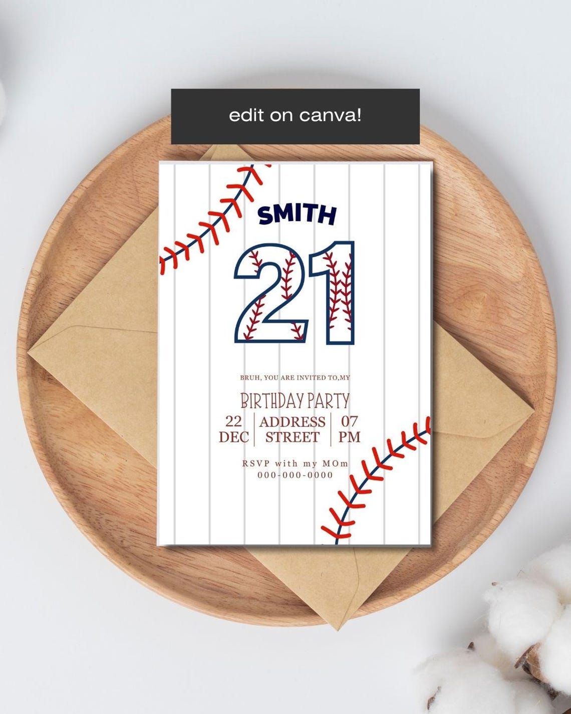 Customizable Baseball Jersey Number Striped Baseball Birthday Party ...