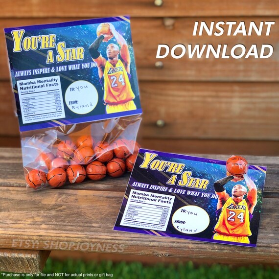 Kobe Bryant Birthday Party Treat Gift Tag Topper Printable - Etsy