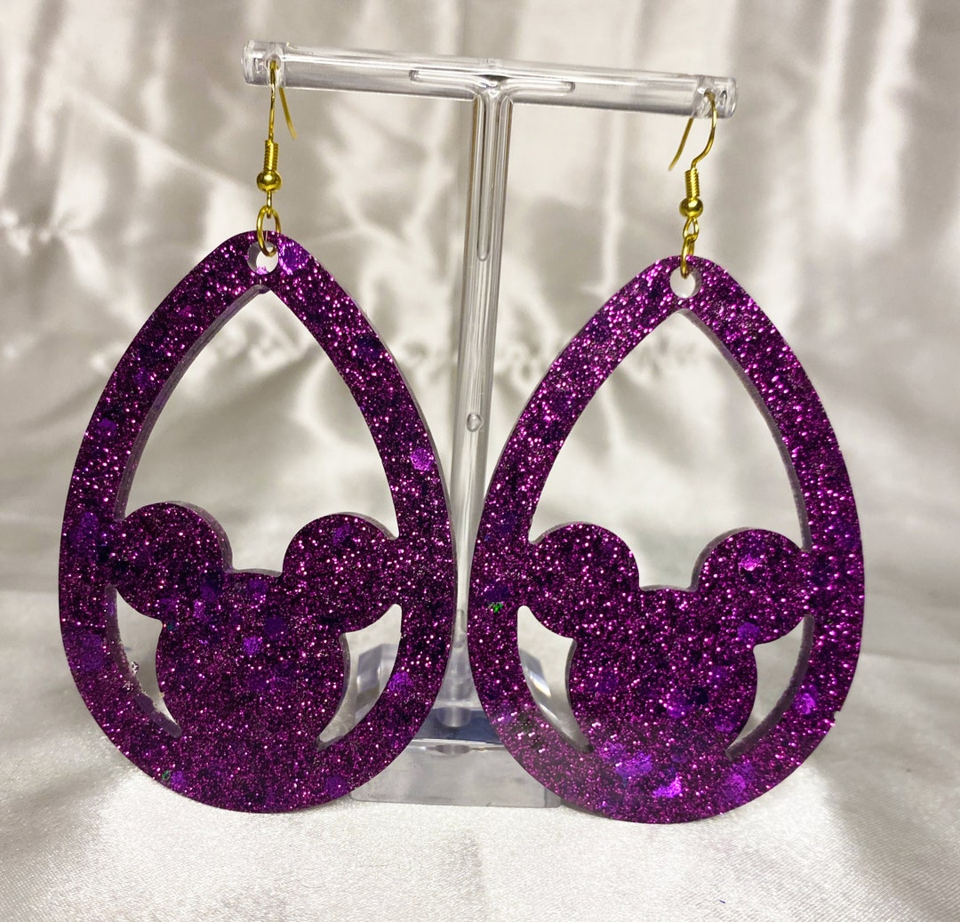Mickey Mouse Minnie Mouse Glitter Hoop Teardrop Earring Disney - Etsy