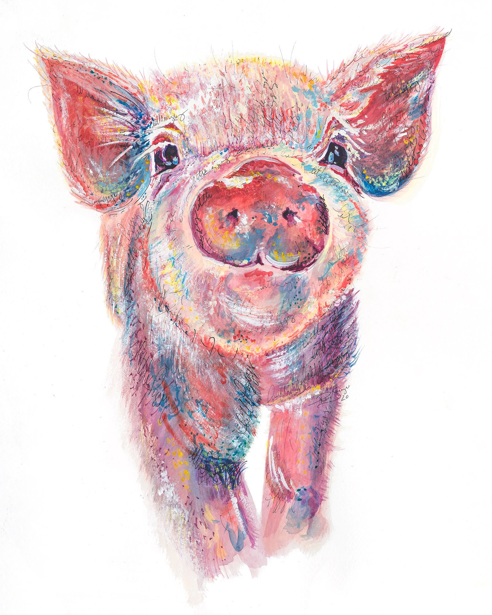 Pig Colorful Watercolor Portrait - Etsy