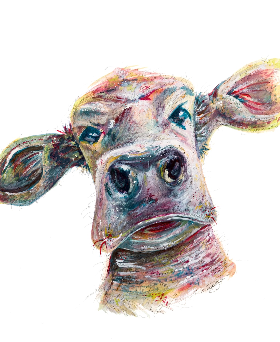 Cow Colorful Watercolor Portrait - Etsy