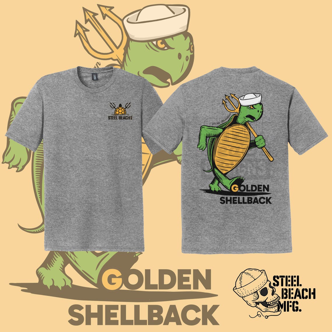 Golden Shellback Turtle T-shirt - 180th Meridian - Navy Veteran Equator ...