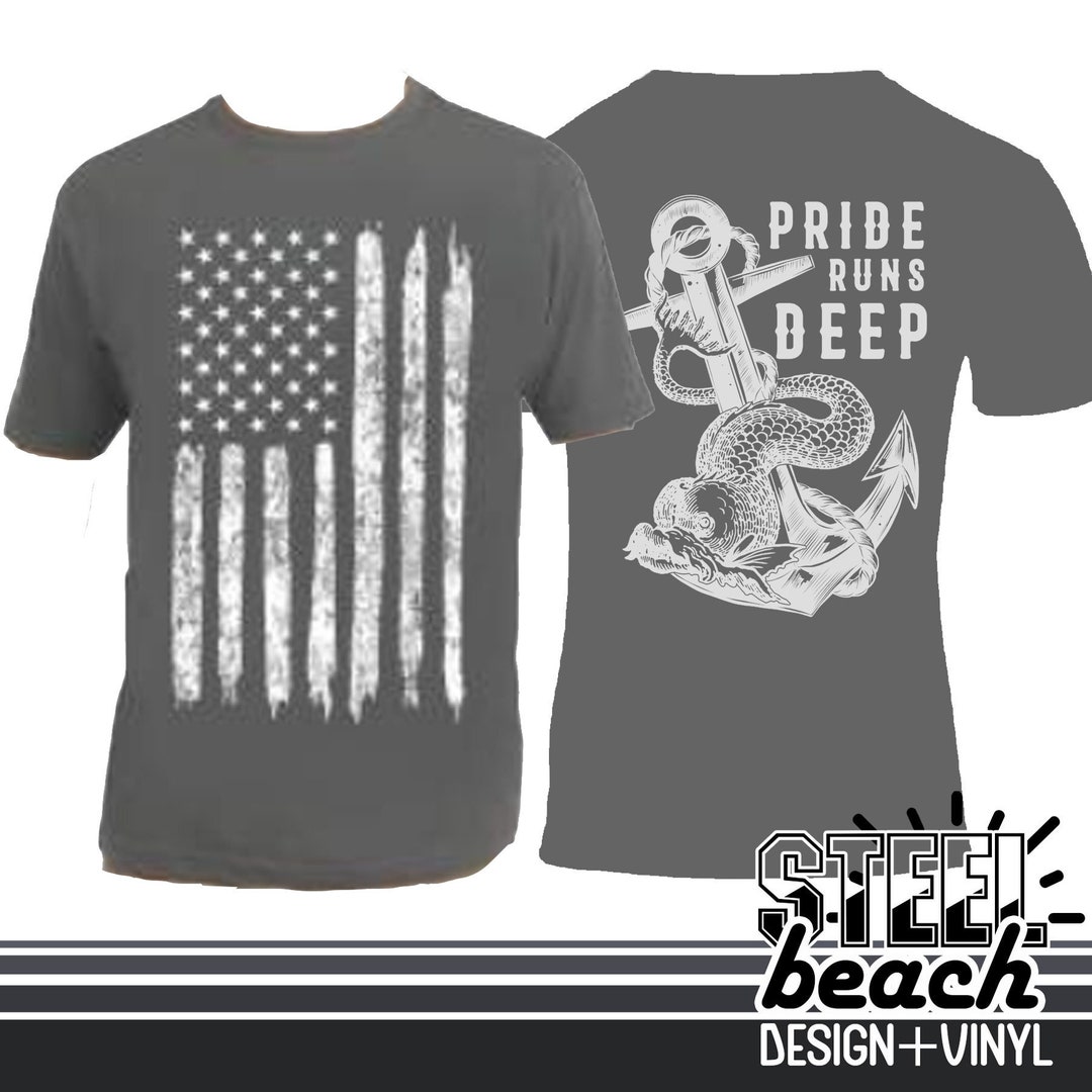 Submariner Tee Iron Grey Distressed Flag Shirt Pride Runs Deep Military ...