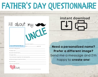 All About My Dad Father's Day Questionnaire Instant Downloadable PDF ...