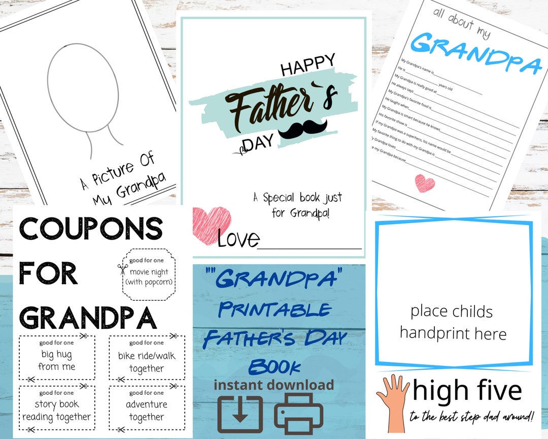Grandpa Father's Day Printable Book: Fill-in, Handprint, Coupons ...